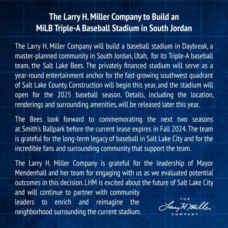 MiLB Triple-A Baseball Stadium Coming to Daybreak - Daybreak Utah Homes